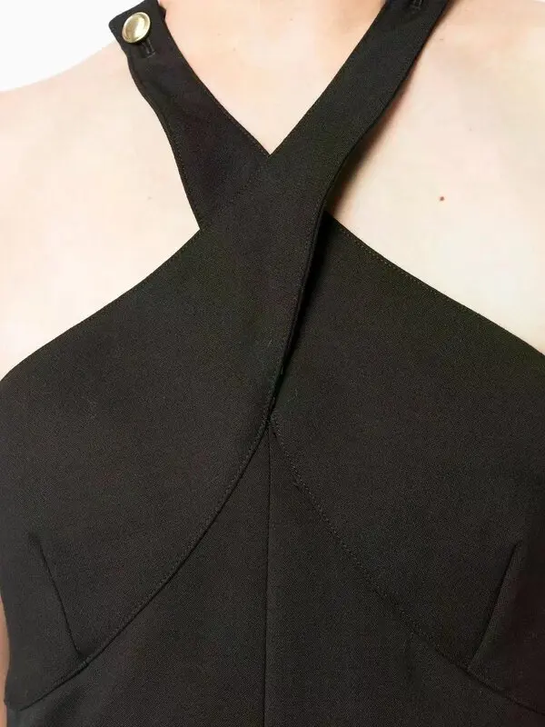 Rosetta Getty Virgin Wool Blend Crossover Neck Midi Dress