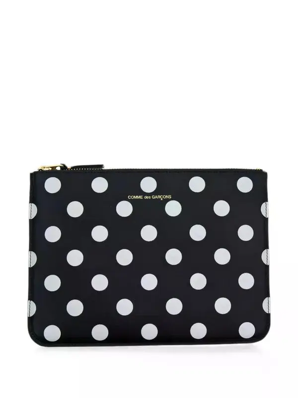 Comme Des Garçons Polka-dot-print Calf Leather Pouch - Black