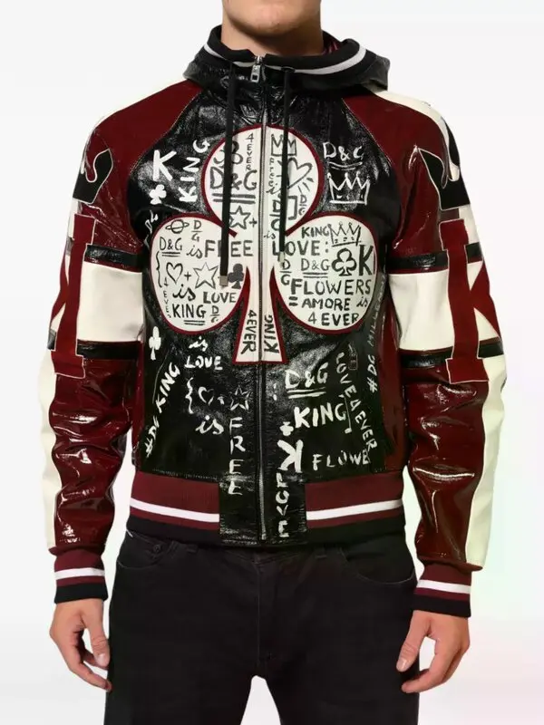 Dolce & Gabbana Graffiti Print Leather Biker Jacket