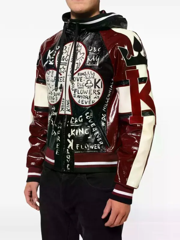 Dolce & Gabbana Graffiti Print Leather Biker Jacket