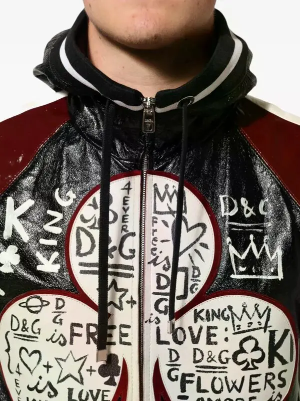 Dolce & Gabbana Graffiti Print Leather Biker Jacket