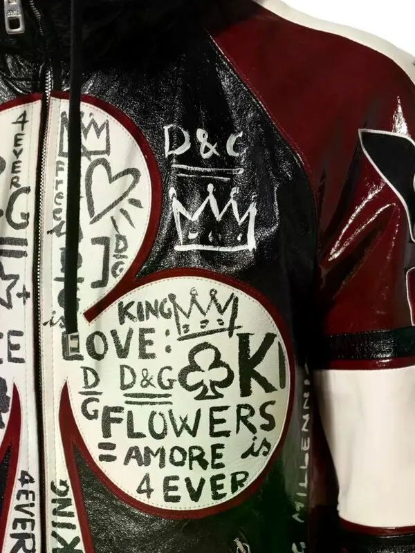 Dolce & Gabbana Graffiti Print Leather Biker Jacket