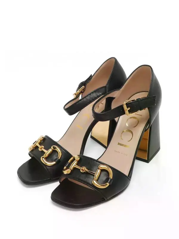 Gucci Leather Horsebit Heeled Sandals