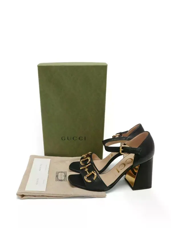 Gucci Leather Horsebit Heeled Sandals