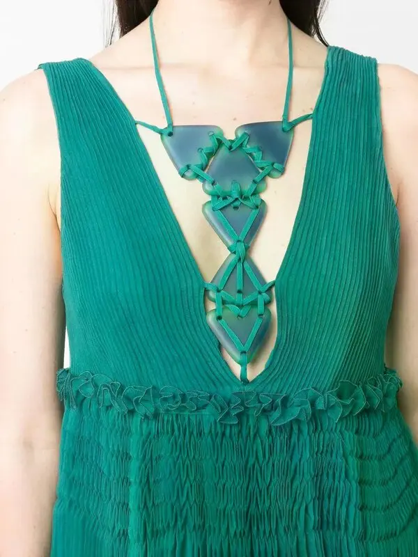 Alberta Ferretti Pleated V-neck Silk Dress