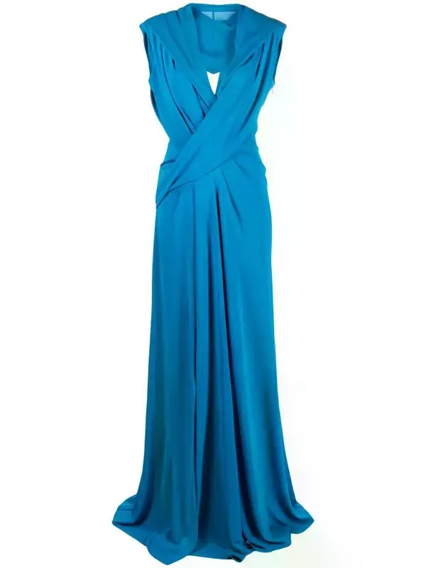 Alberta Ferretti Sleeveless Slouchy Hood Gown - Blue