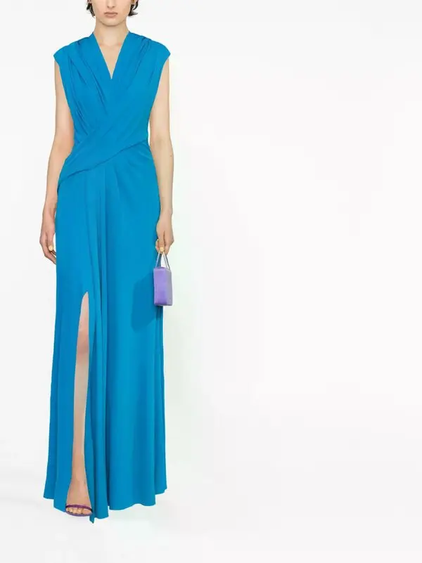 Alberta Ferretti Sleeveless Slouchy Hood Gown - Blue