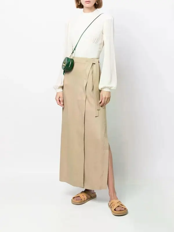 Alberta Ferretti Linen-blend Wrap Maxi Skirt