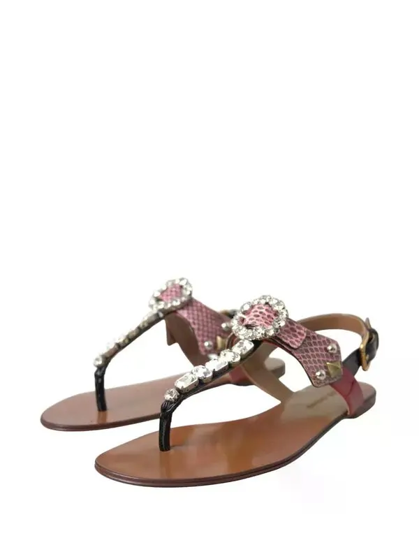 Dolce & Gabbana Embellished Snakeskin-embossed T-bar Sandals