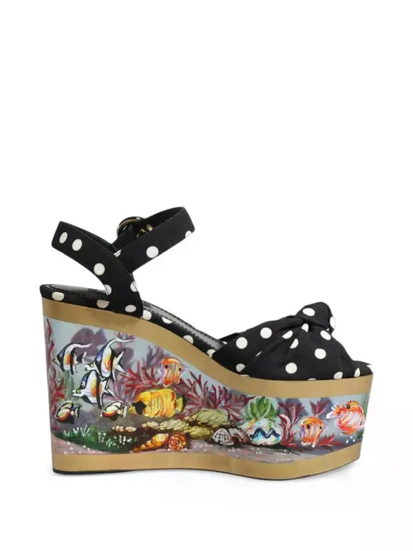 Dolce & Gabbana Polka-dot Fish Motif Platform Wedge Sandals