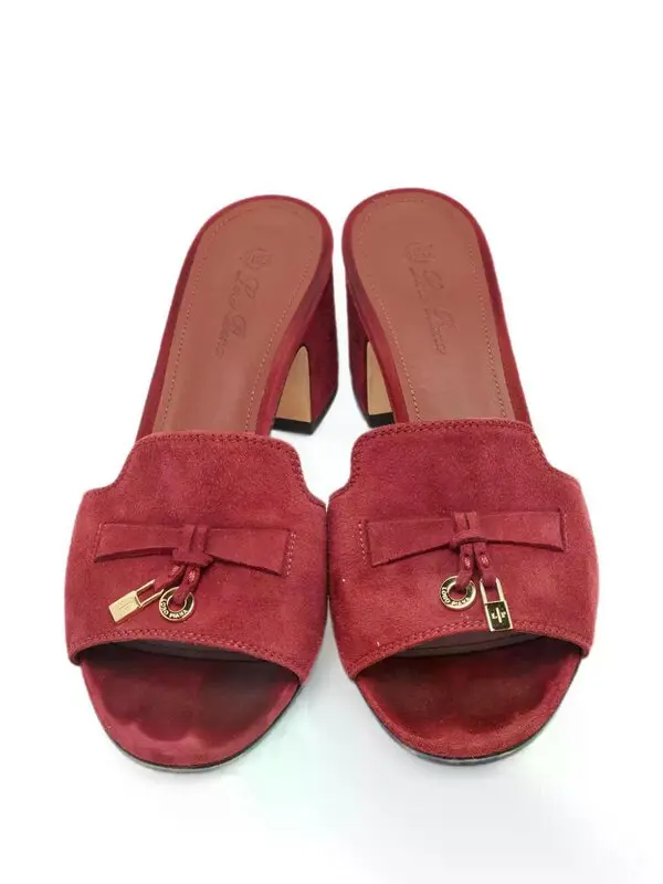 Loro Piana Suede Charm Detail Block Heel Sandals