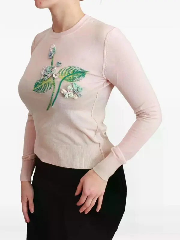 Dolce & Gabbana Floral Embroidered Cashmere Crew Neck Sweater