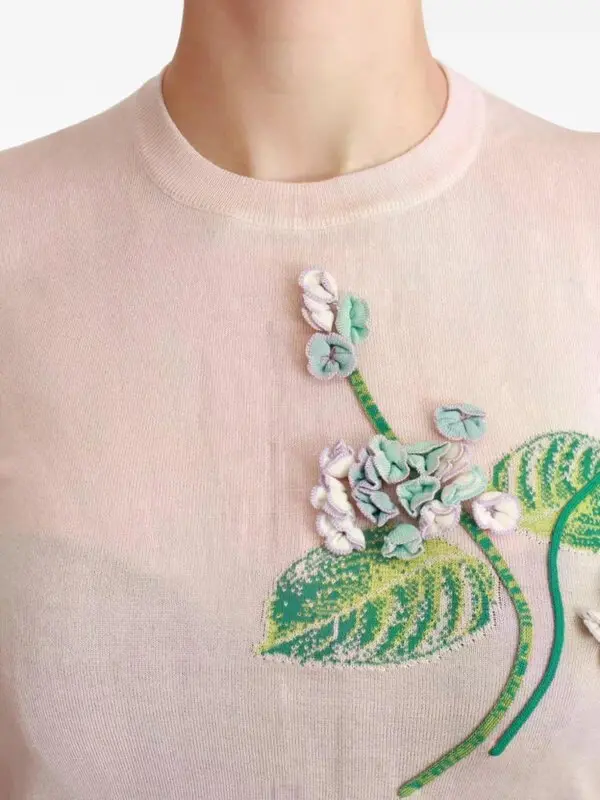 Dolce & Gabbana Floral Embroidered Cashmere Crew Neck Sweater