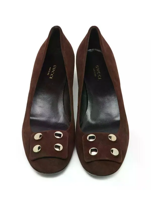 Gucci Suede Rivet Detail Round Toe Block Heel Pumps