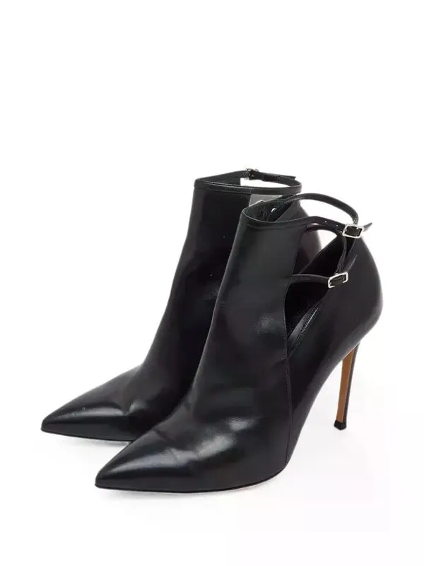 GIANVITO ROSSI Leather Pointed Toe Double Buckle High Stiletto Heel Ankle Boots