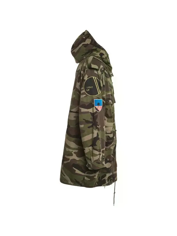 Saint Laurent Camouflage Print Embellished Hooded Jacket