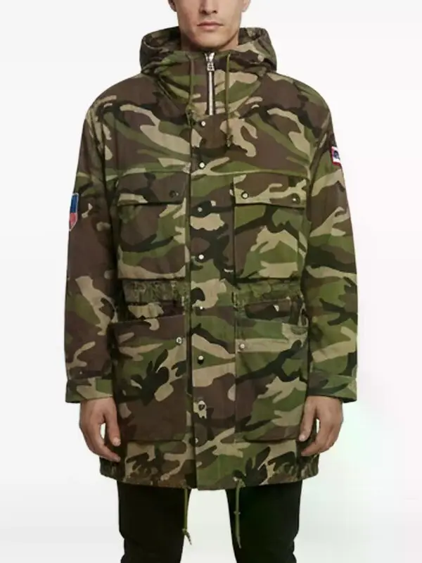 Saint Laurent Camouflage Print Embellished Hooded Jacket