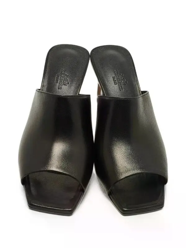 Hermès Leather Square Toe Cut-out Heel Slip-on Sandals