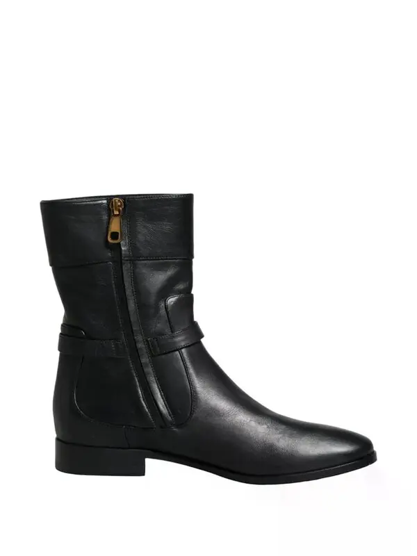 Dolce & Gabbana Leather Ankle Boots With Gold-tone Dg Logo