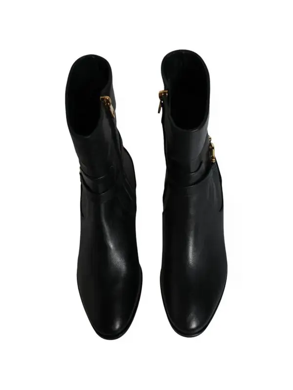 Dolce & Gabbana Leather Ankle Boots With Gold-tone Dg Logo