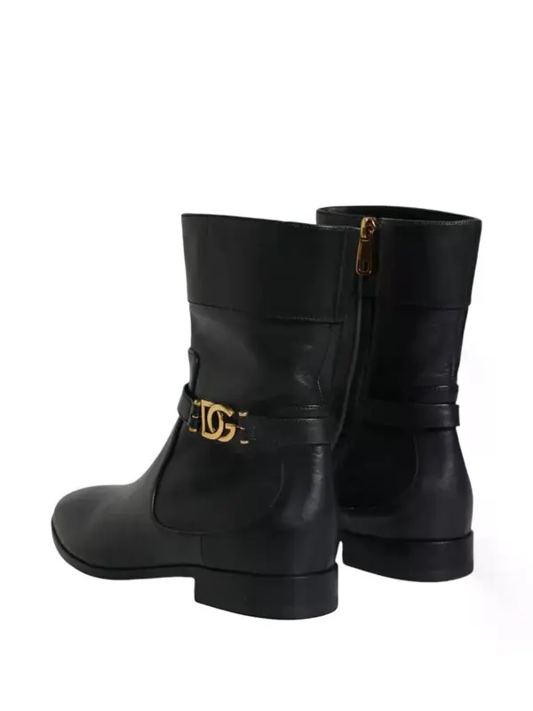 Dolce & Gabbana Leather Ankle Boots With Gold-tone Dg Logo