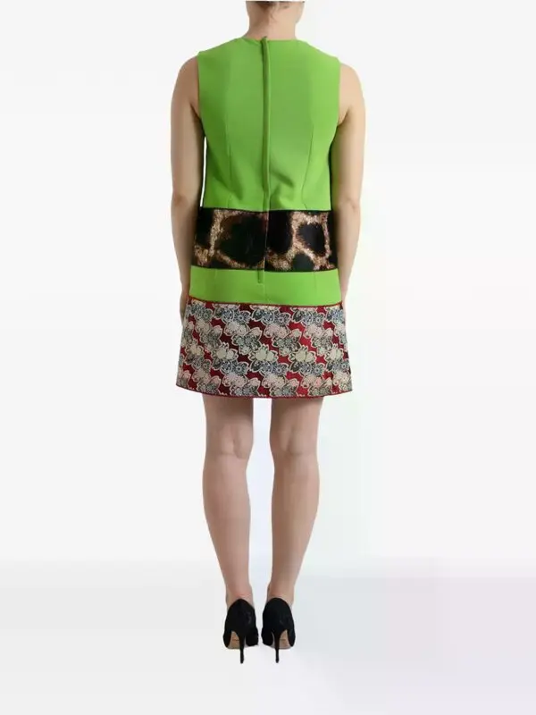 Dolce & Gabbana Sleeveless Leopard Print & Floral Brocade Mini Dress