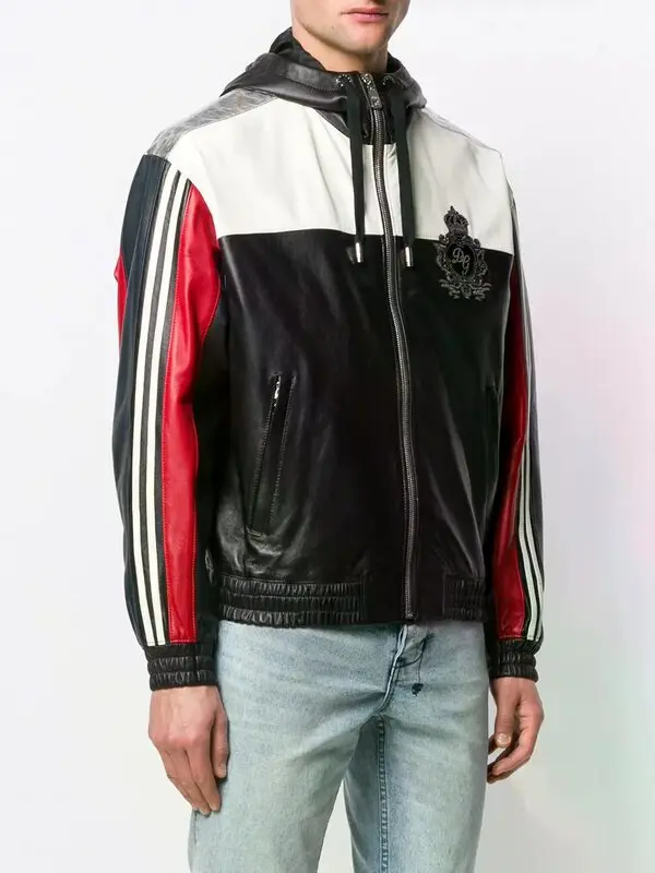 Dolce & Gabbana Colour Block Zipped Leather Jacket