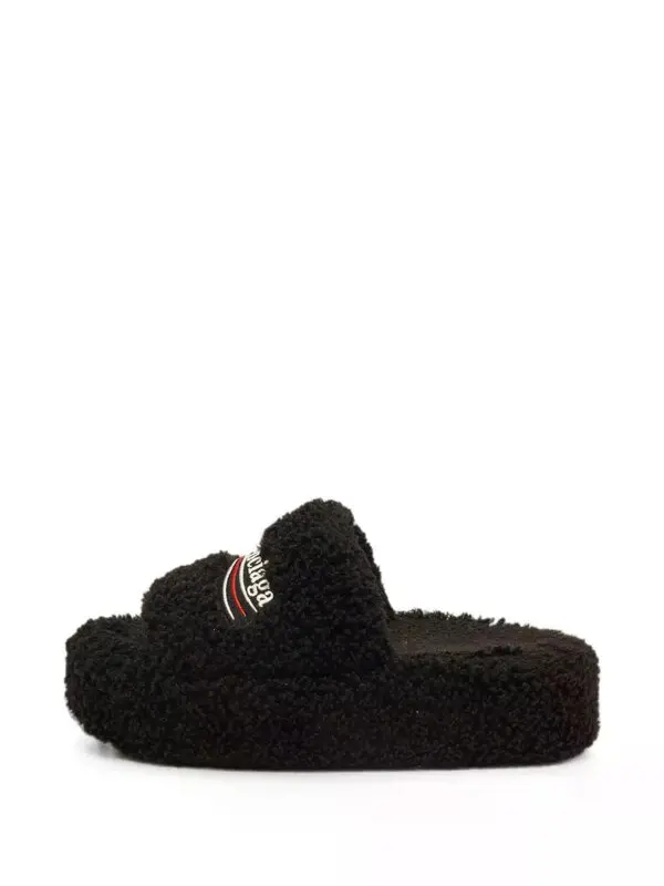 Balenciaga Political Campaign Shearling Platform Flat Sandals