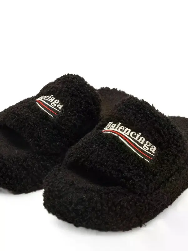 Balenciaga Political Campaign Shearling Platform Flat Sandals