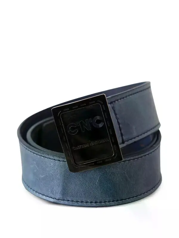 Costume National Logo Buckle Distressed Leather Belt