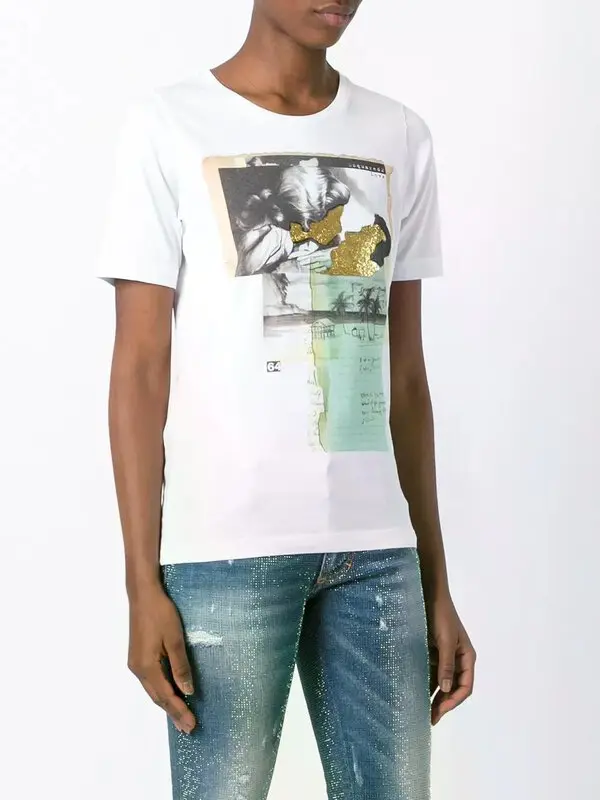 Dsquared2 Vintage Glitter Collage T-shirt - White