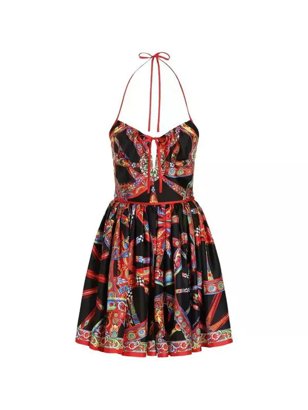 Dolce & Gabbana Carretto-print Silk Twill Halterneck Dress