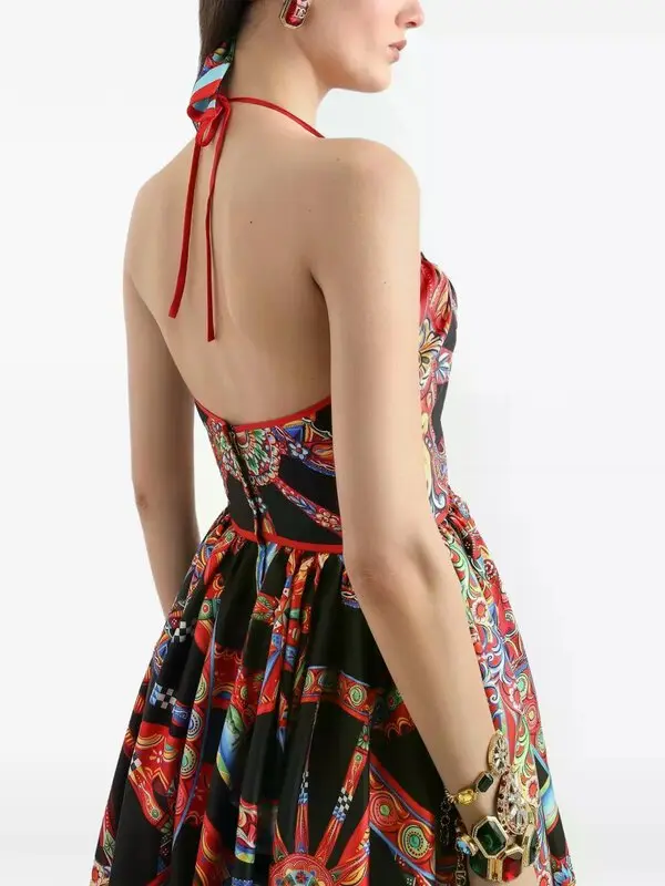 Dolce & Gabbana Carretto-print Silk Twill Halterneck Dress