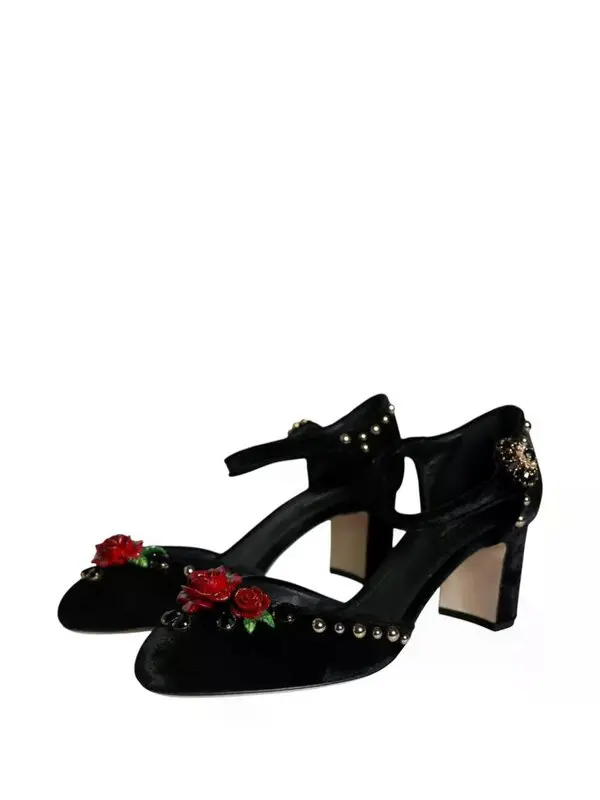 Dolce & Gabbana Velvet Rose Appliqué Studded Pumps