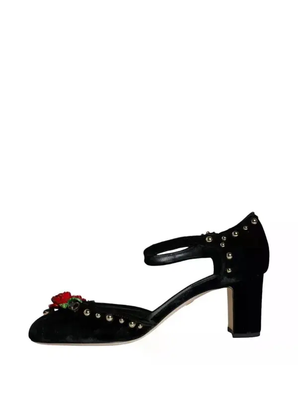 Dolce & Gabbana Velvet Rose Appliqué Studded Pumps