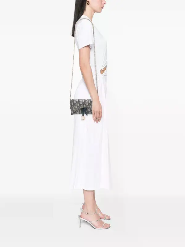 Dior Oblique Canvas Saddle Wallet On Chain Crossbody Bag - Blue