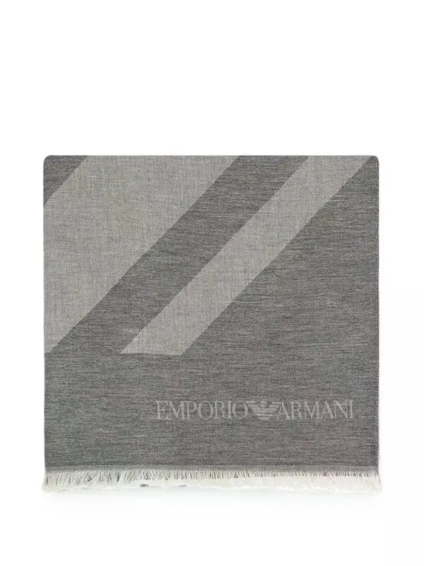 Emporio Armani Logo-print Frayed Scarf - Grey