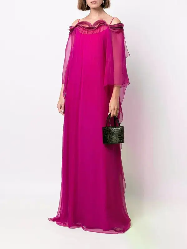 Alberta Ferretti Draped Sleeves Silk Gown