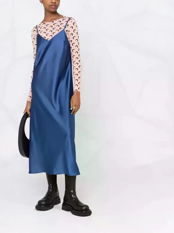 BLANCA VITA Satin Finish Slip Dress - Blue