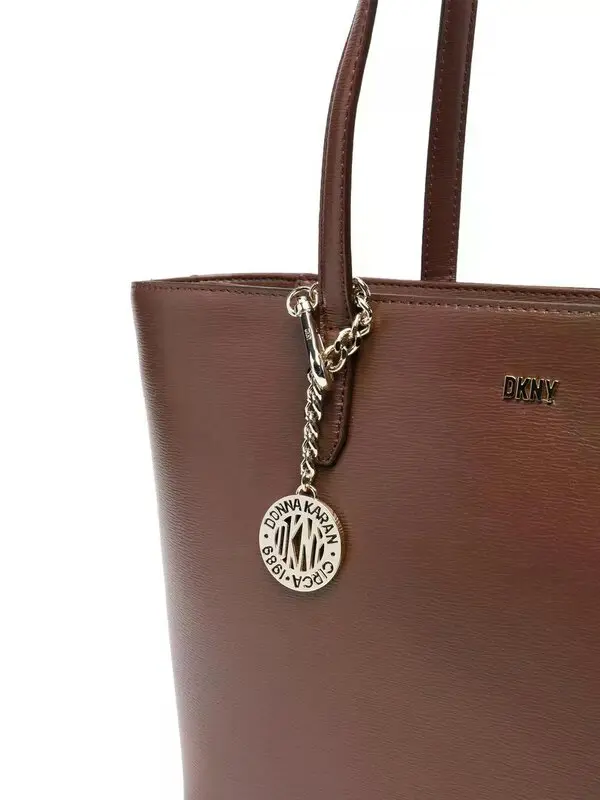 Dkny Leather Tote Bag With Logo Plaque