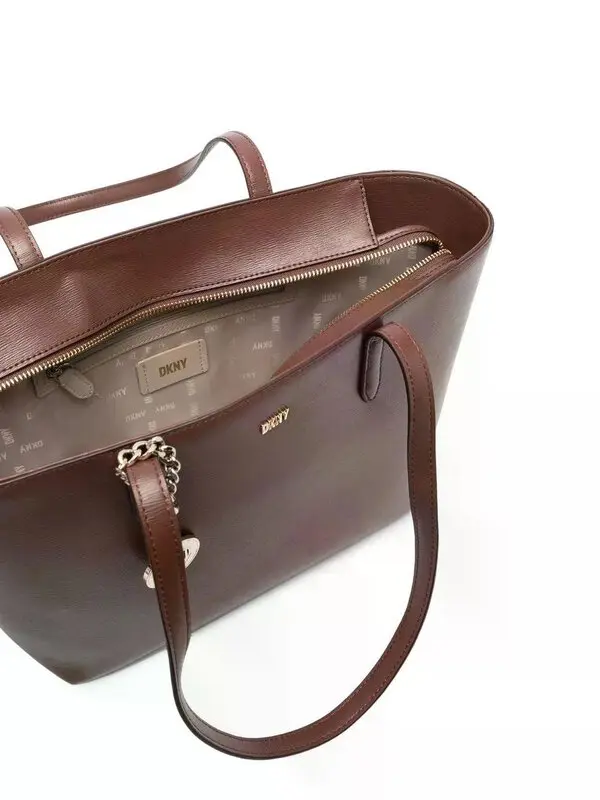 Dkny Leather Tote Bag With Logo Plaque