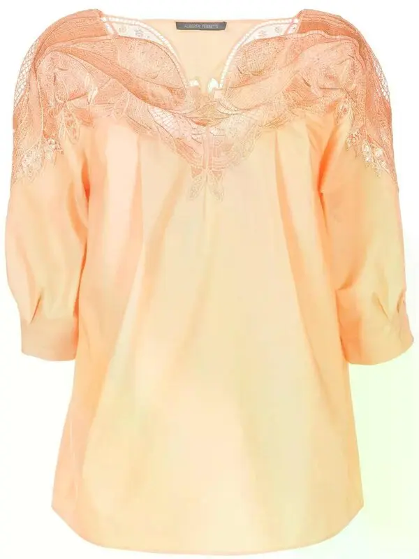 Alberta Ferretti Stretch-cotton Blouse With Lace Detailing - Orange
