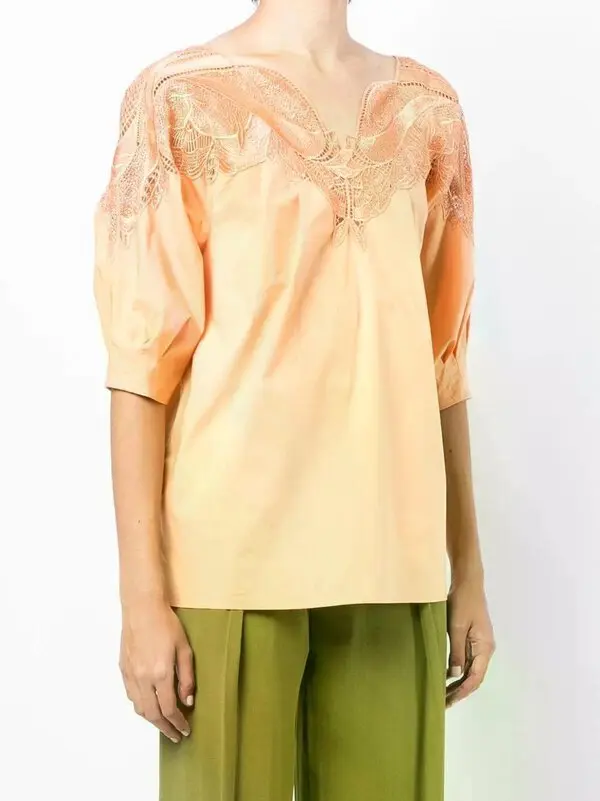 Alberta Ferretti Stretch-cotton Blouse With Lace Detailing