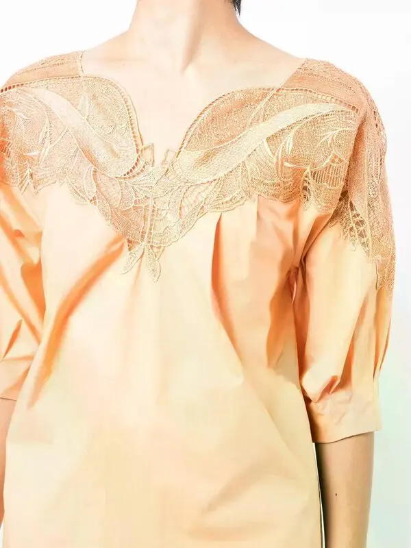 Alberta Ferretti Stretch-cotton Blouse With Lace Detailing