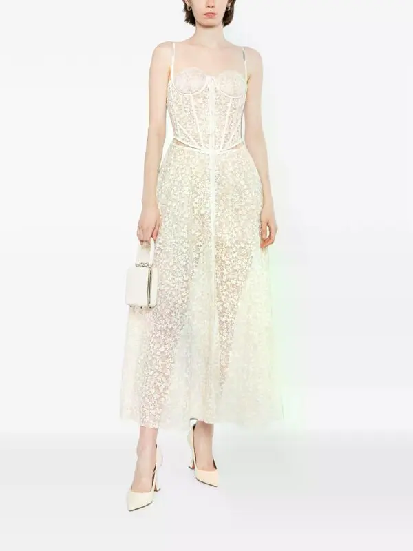 MONTSAND Ivory White Floral Lace Corset Midi Dress