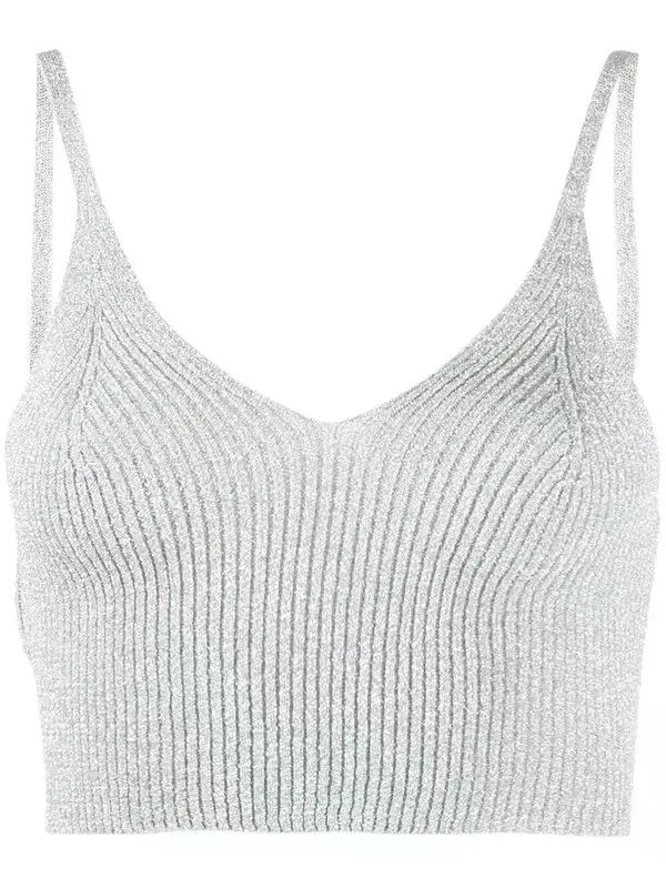 Alberta Ferretti Ribbed V-neck Cami Top - Silver