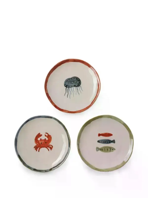 CU I SEEYOU Marine-print Ceramic Plates - Neutrals