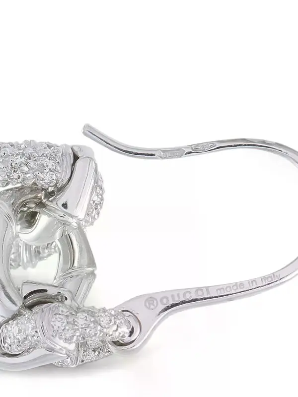 Gucci 18k White Gold Diamond Bamboo Drop Earrings