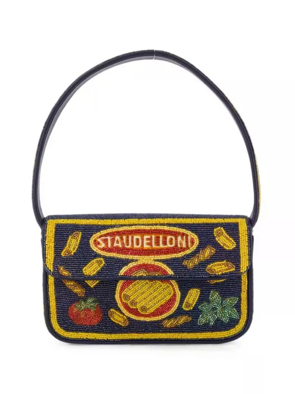 Staud Tommy Beaded Shoulder Bag With Pasta Motif - Blue