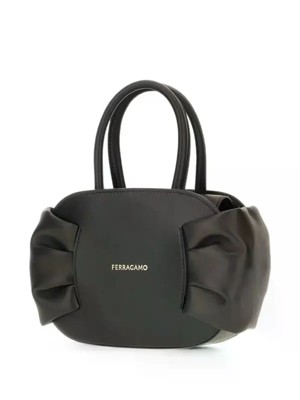 FERRAGAMO Bow Detail Leather Tote Bag - Black